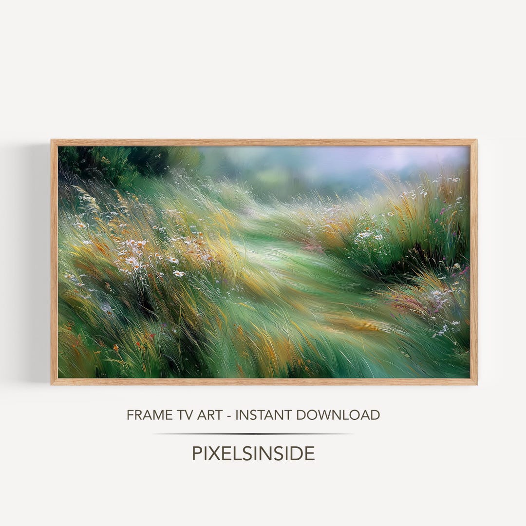 Frame TV Art Spring Landscape With Wild Flowers, Vintage Painting for the Samsung Frame, Digital ...