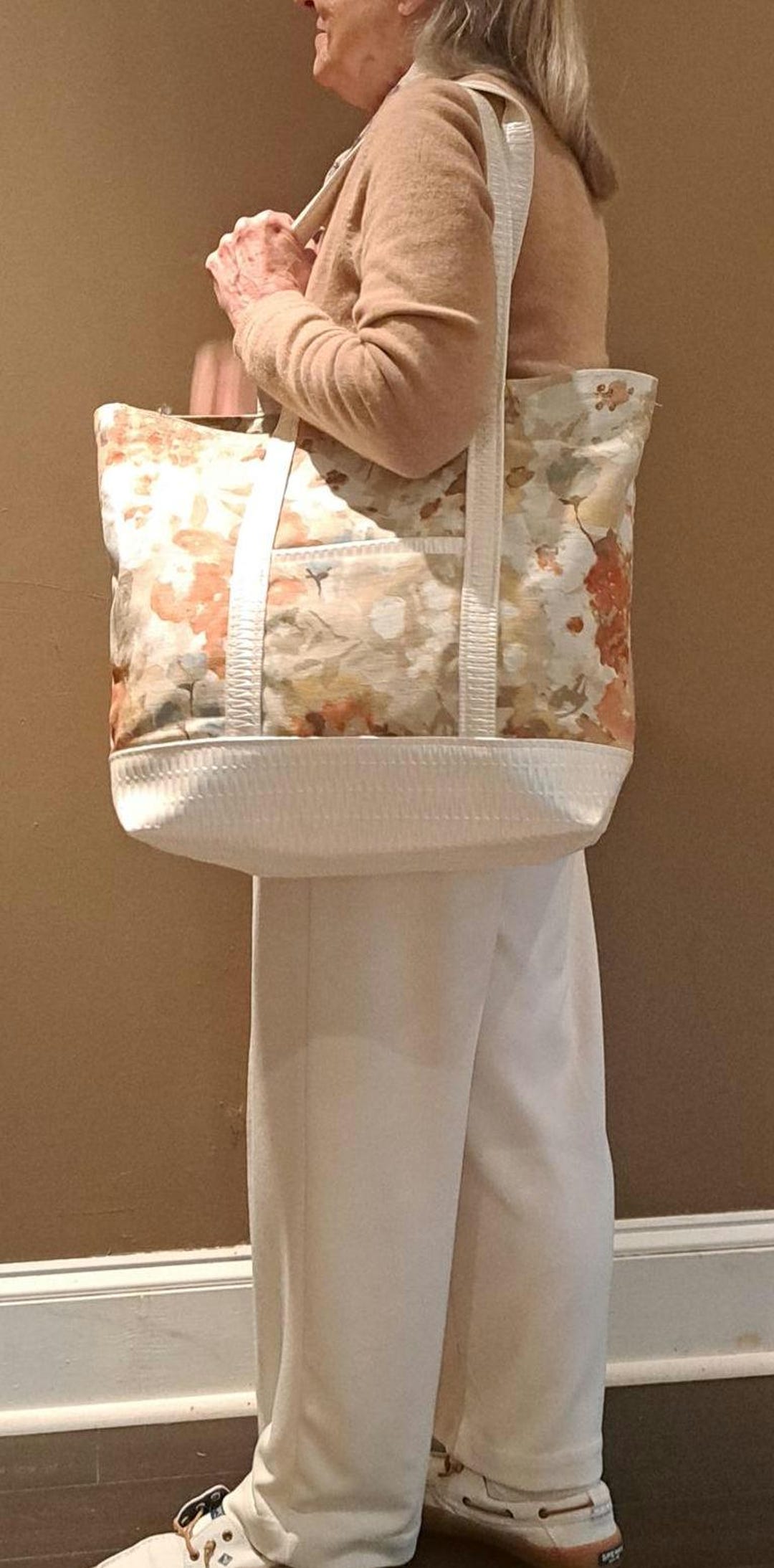 Handmade Watercolor Tote Bag: Repurposed Upholstery Fabric & Faux ...