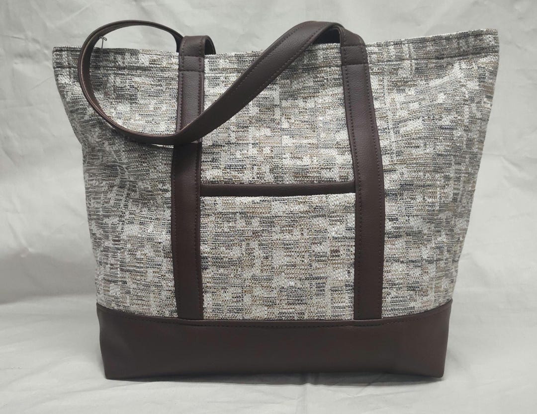 Neutral Ground Tote — Upcycled Upholstery Bag in Warm Gray and Espresso ...