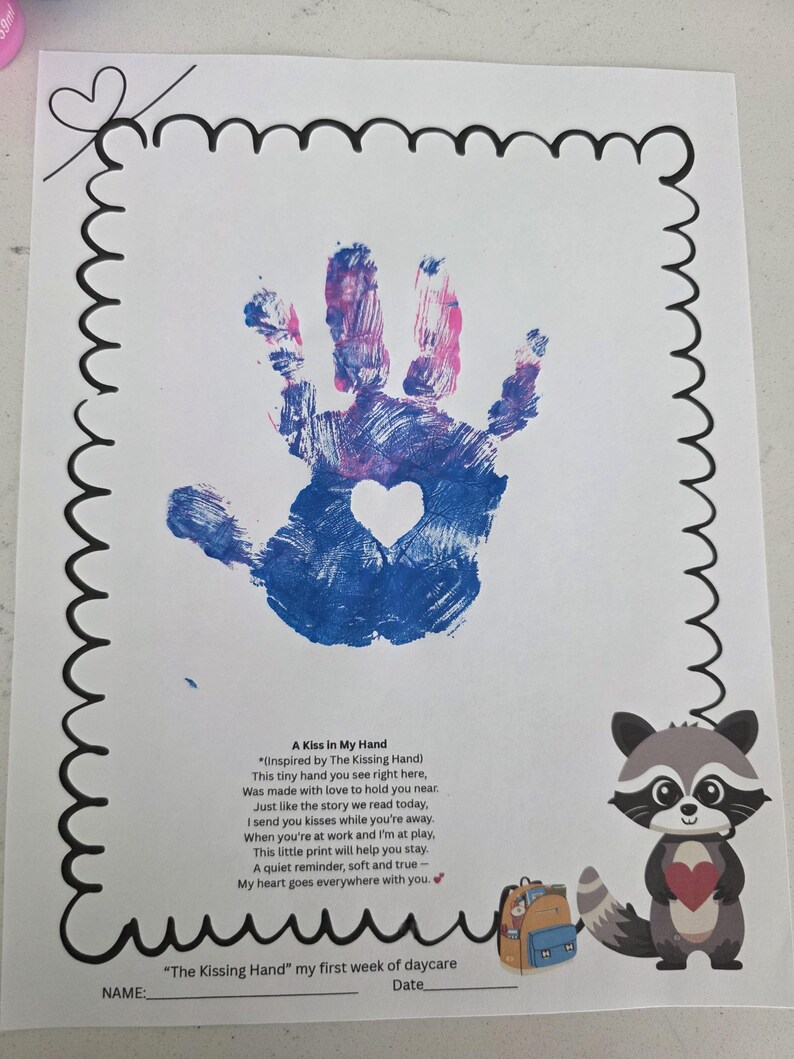 Kissing Hand Printable, First Day Keepsake, Handprint Craft, Teacher ...