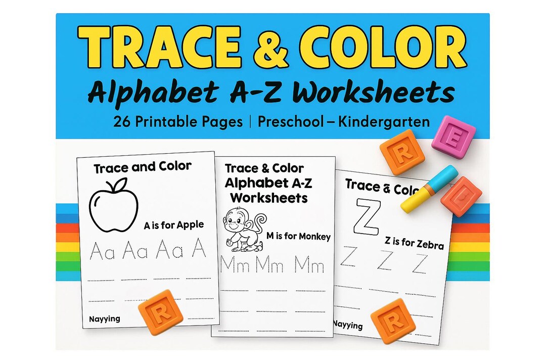 Trace and Color Alphabet A-Z Worksheets | Letter Tracing and Coloring ...