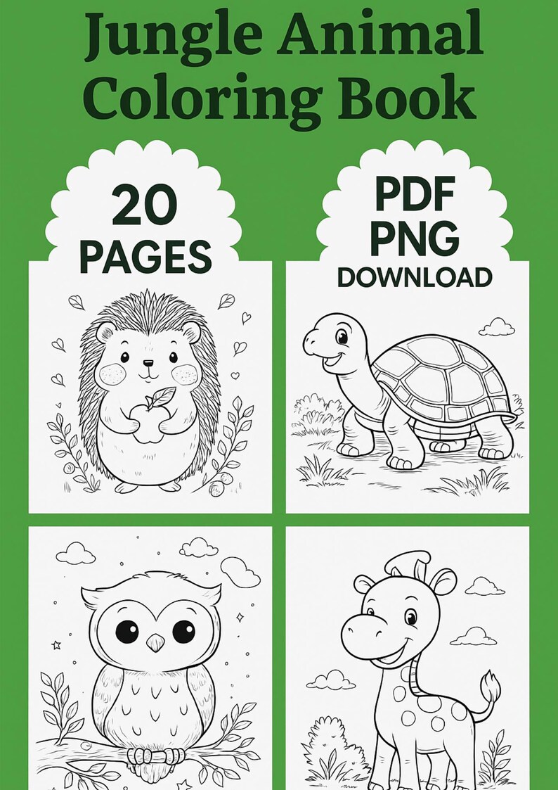 Cute Jungle Animals Coloring Book - Etsy