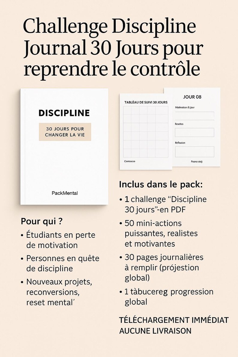 Discipline Challenge - 30-day Printable Journal | PDF Motivation ...