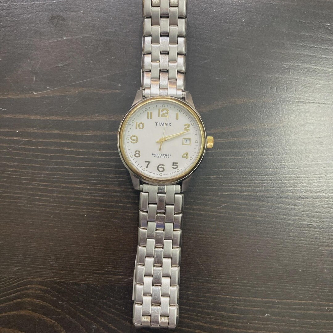 TIMEX PERPETUAL CALENDAR Indiglo WR50M Two Tone Wrist Watch - Etsy ...