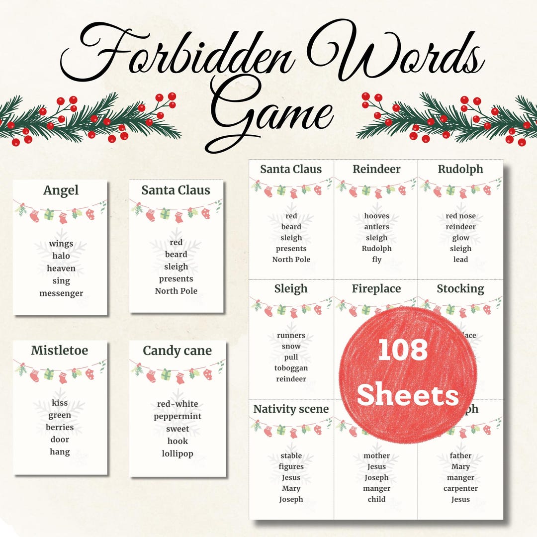 Forbidden Words Game - Christmas Edition – 108 Printable Cards | Fun ...