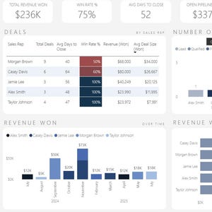 Power BI Dashboard Bundle (set of 5) | Sales Pipeline, Rep, Deal ...