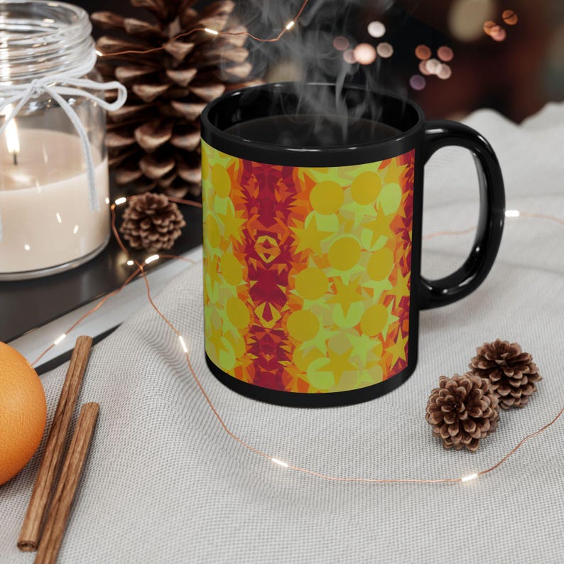 Calculated Rage Black Ceramic Mug Fire Star Solar Overlap Coffee Cup ...