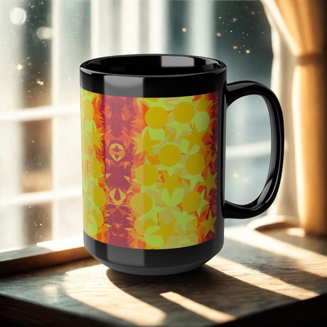 Calculated Rage Black Ceramic Mug Fire Star Solar Overlap Coffee Cup ...