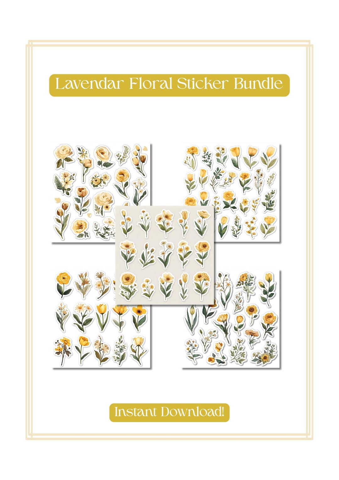 Butter Yellow Printable Sticker Bundle | Pastel Aesthetic Planner ...