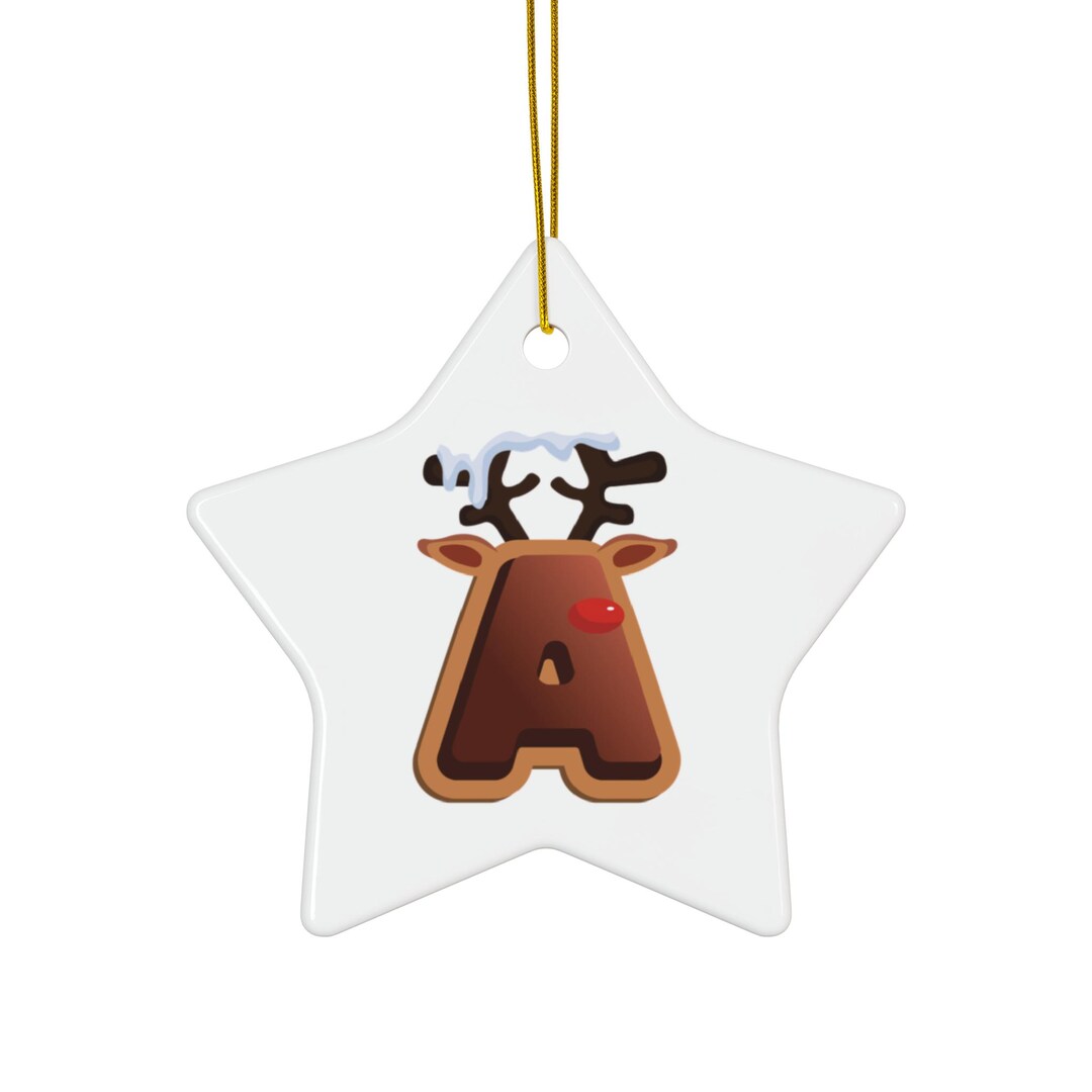 Reindeer Initial Ceramic Christmas Ornament: Personalized Holiday ...