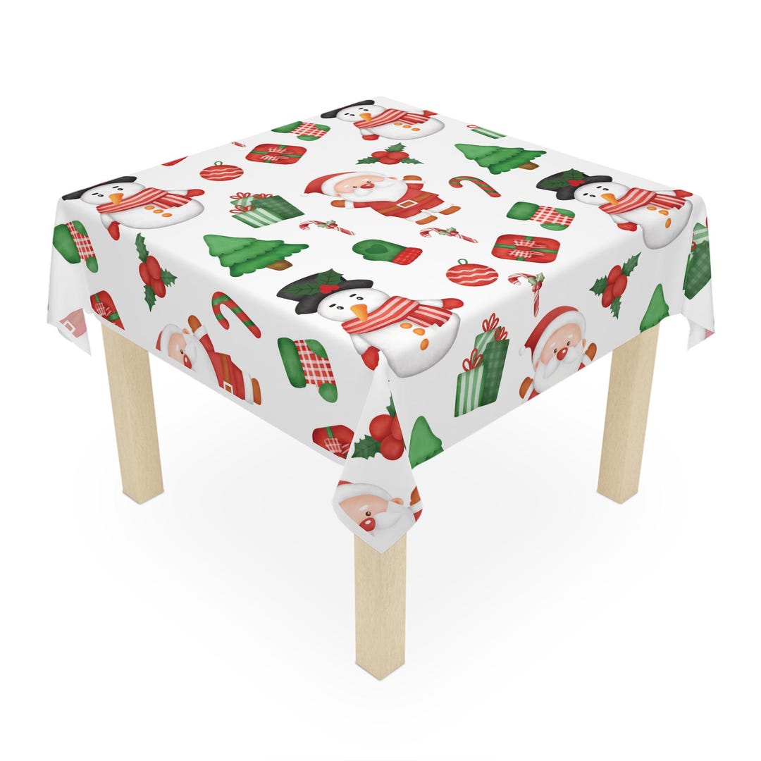 Christmas Santa and Snowman Pattern Tablecloth | Holiday Table Cover - Etsy