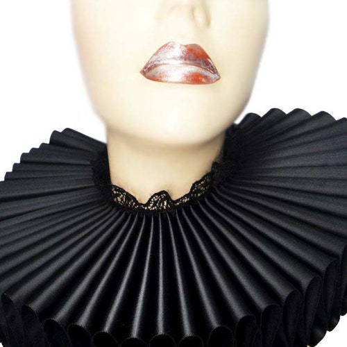 Ruffled Collar Black Satin Tall Wide Elizabethan Neck Ruff | Etsy
