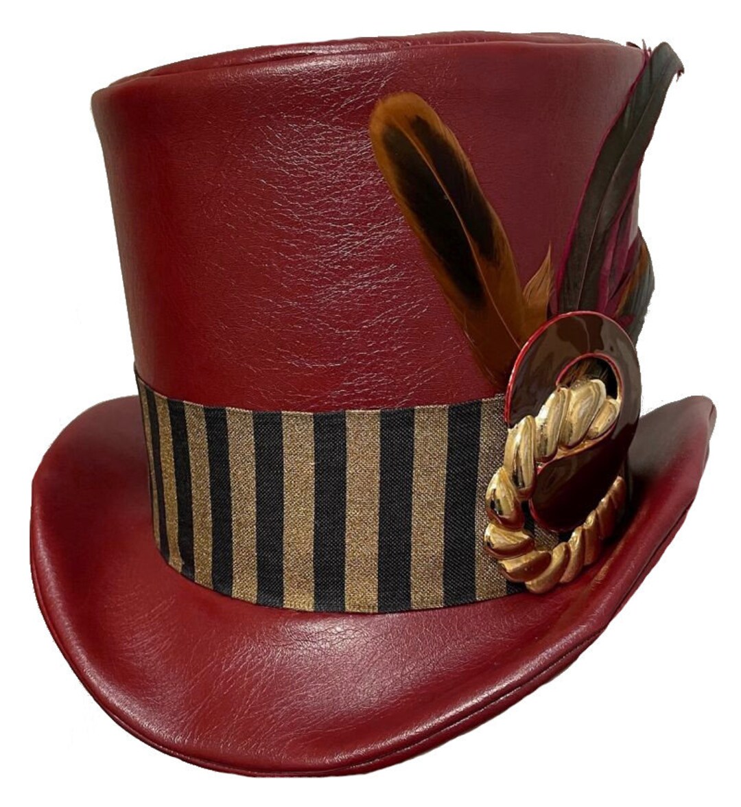 Red Vinyl Tall Top Hat Circus Ringleader Steampunk Mad Hatter Wedding ...