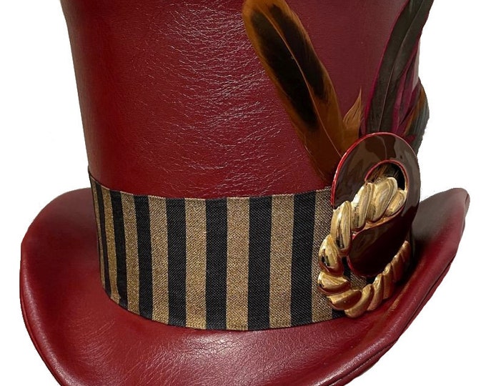 Red Vinyl Tall Top Hat Circus Ringleader Steampunk Mad Hatter Wedding ...