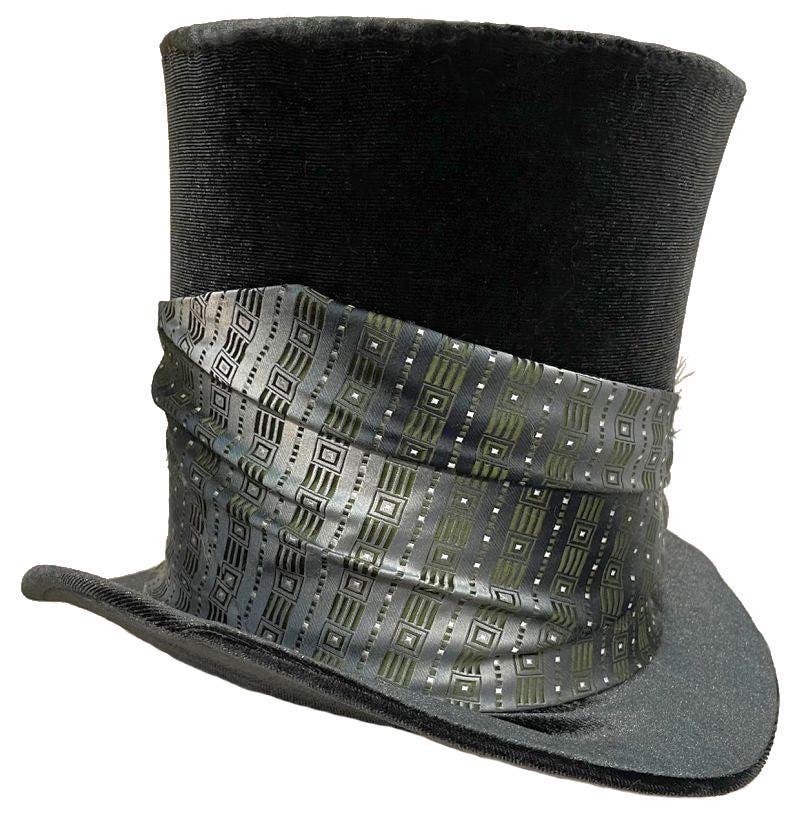 Tall Top Hat Dark Grey Charcoal Steampunk Wedding Mad Hatter Green ...