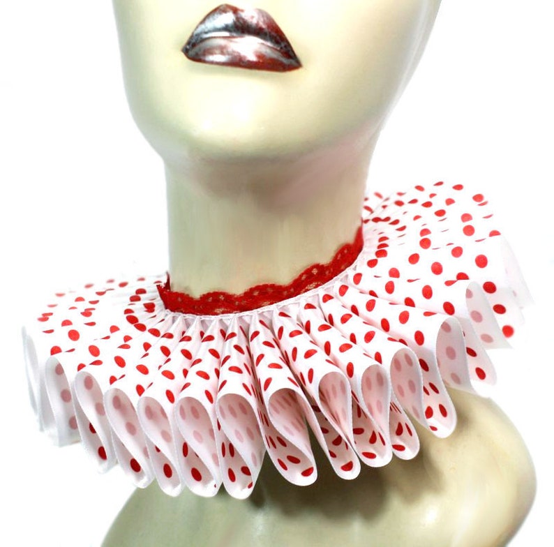 Ruffled Collar Polka Dot Satin Red White Circus Clown Neck | Etsy