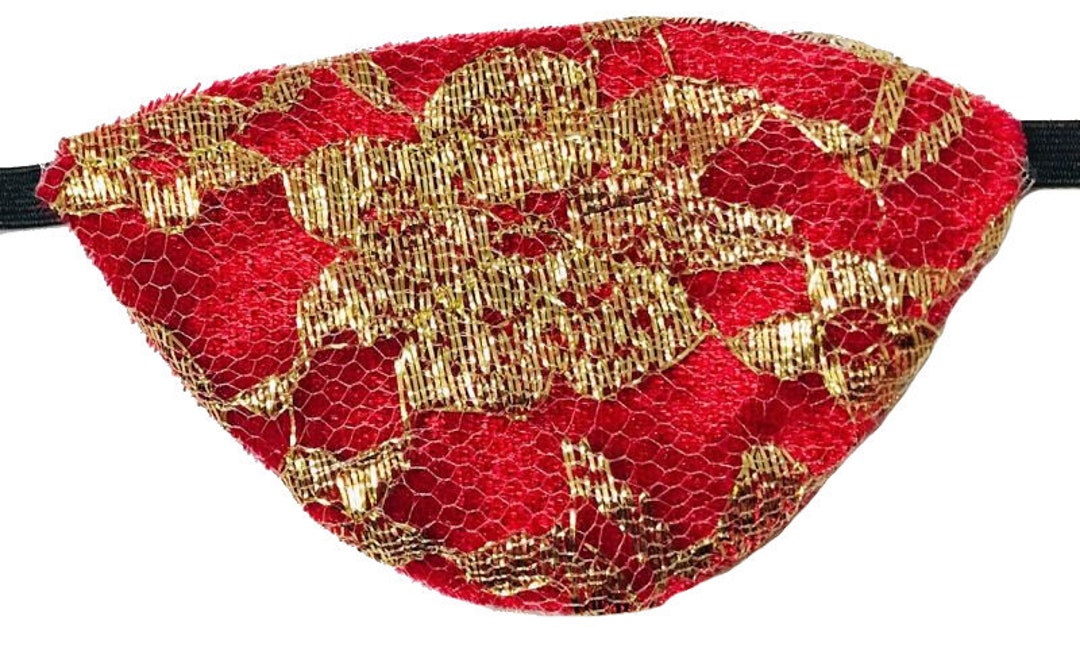 Red Eye Patch Gold Floral Lace Fashion Chic Velvet - Etsy