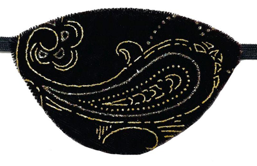 Velvet Eye Patch Black Gold Silver Glitter Shimmery Fashion Pirate ...