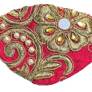 Red Eye Patch Gold Jeweled Bollywood Vibes Mirrored Sequin Silk Fashion ...