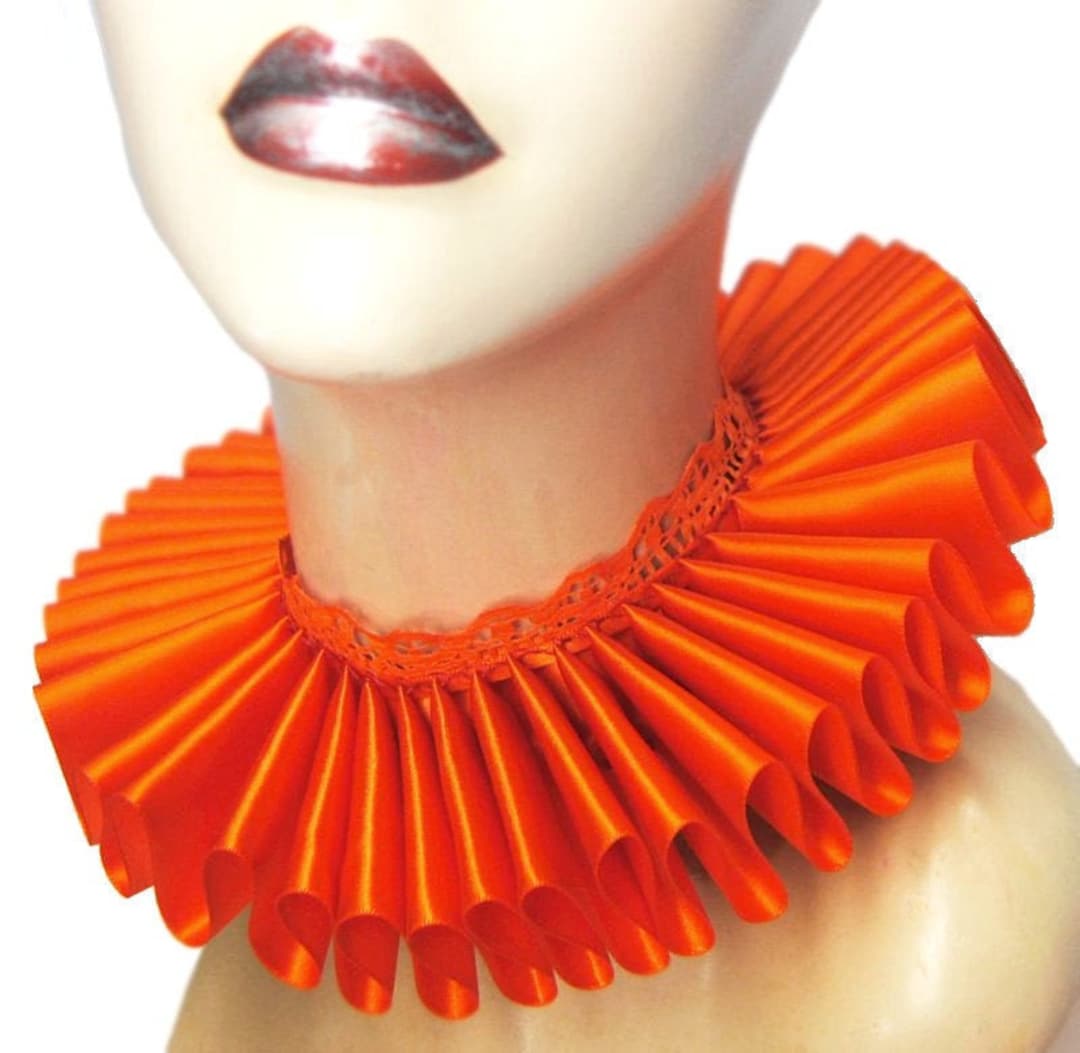 Orange Ruffled Collar Neck Ruff Satin Lace Elizabethan Victorian ...