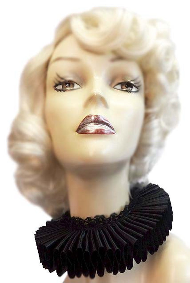 Black Satin and Lace Elizabethan Neck Ruff Ruffled Collar - Etsy