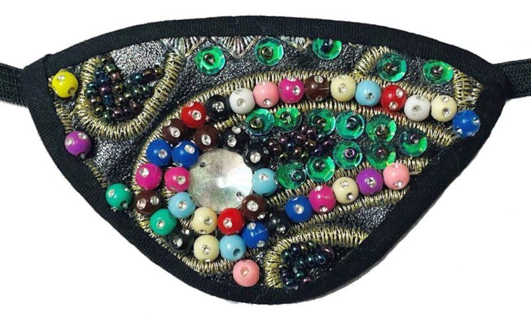 Bejeweled Eye Patch Black Colorful Rainbow Beaded Sequin Jeweled ...
