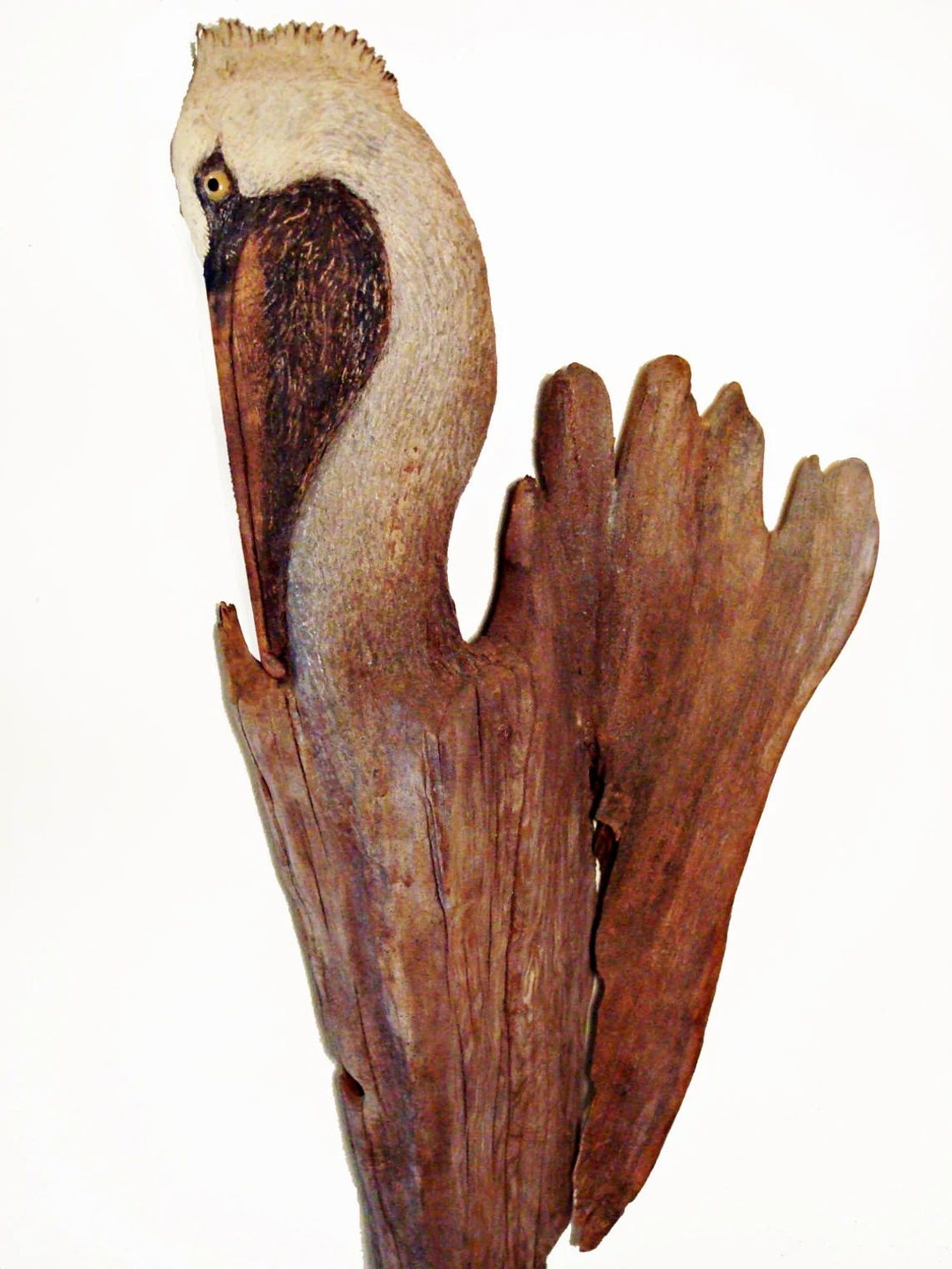 Wood Carving Sculpture Pelican Post Wall Hanging Ocean Bird Original ...