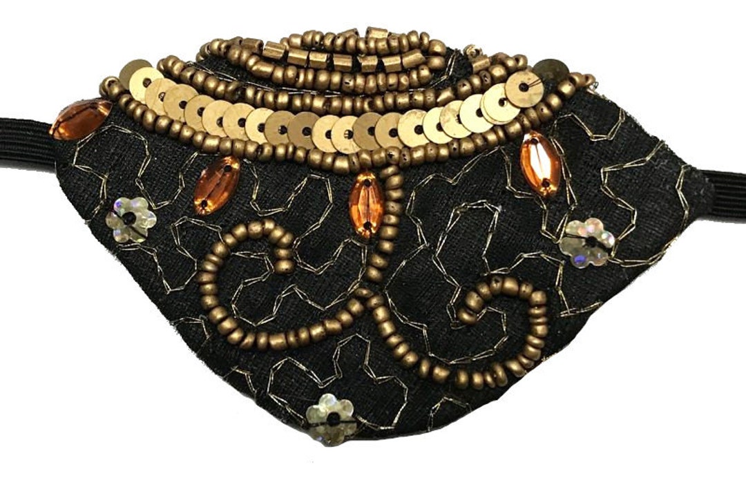 Bejeweled Eye Patch Black Gold Amber Beaded Sequin Jeweled Fashion ...
