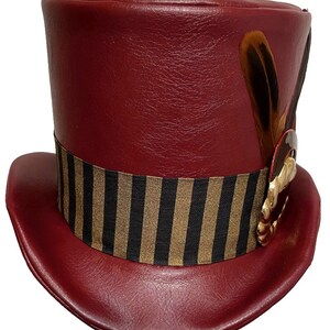 Red Vinyl Tall Top Hat Circus Ringleader Steampunk Mad Hatter Wedding ...