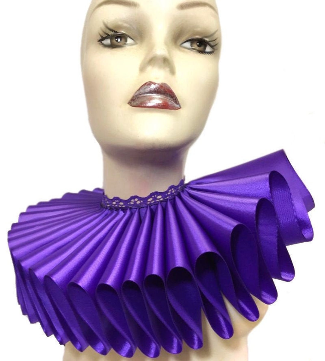 Ruffled Collar Purple Satin Tall Wide Elizabethan Neck Ruff Victorian ...