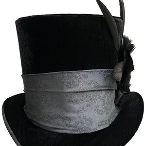 Tall Top Hat Black Velvet Fleur De Lis Rose Silver Grey Gothic Vampire ...