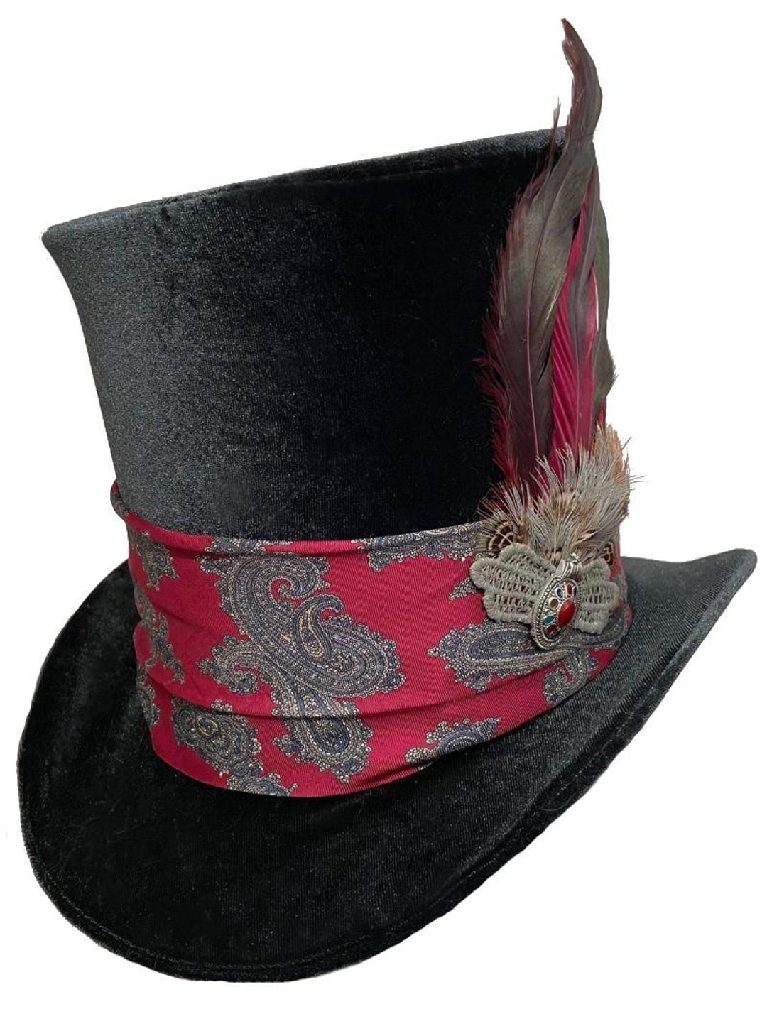 Tall Top Hat Dark Grey Charcoal Red Silver Steampunk Dapper Wedding ...
