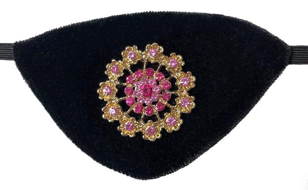 Velvet Eye Patch Jeweled Pink Gold Fashion Formal Chic Eyepatch ...