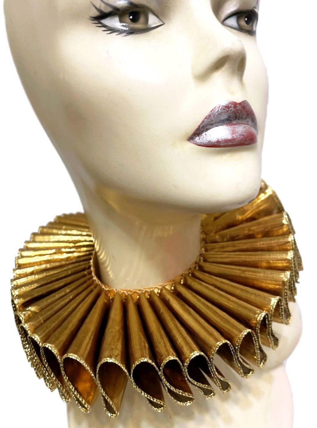 Ruffled Collar Gold Mirrored Metallic Queen Elizabethan Neck Ruff ...