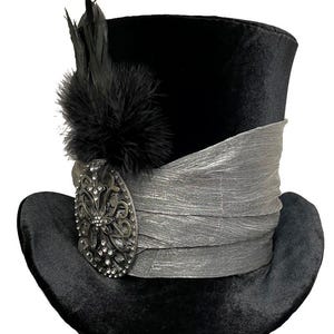 Tall Top Hat Black Velvet Silver Jeweled Gothic Steampunk Dapper ...