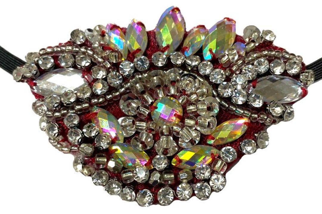 Cranberry Red Eye Patch AB Rainbow Glamour Beaded Sequin Jeweled ...