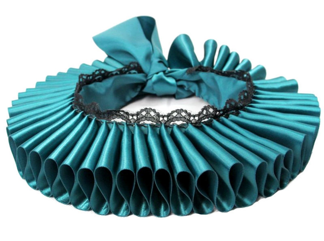 Ruffled Collar Teal Satin Lace Blue Elizabethan Neck Ruff | Etsy