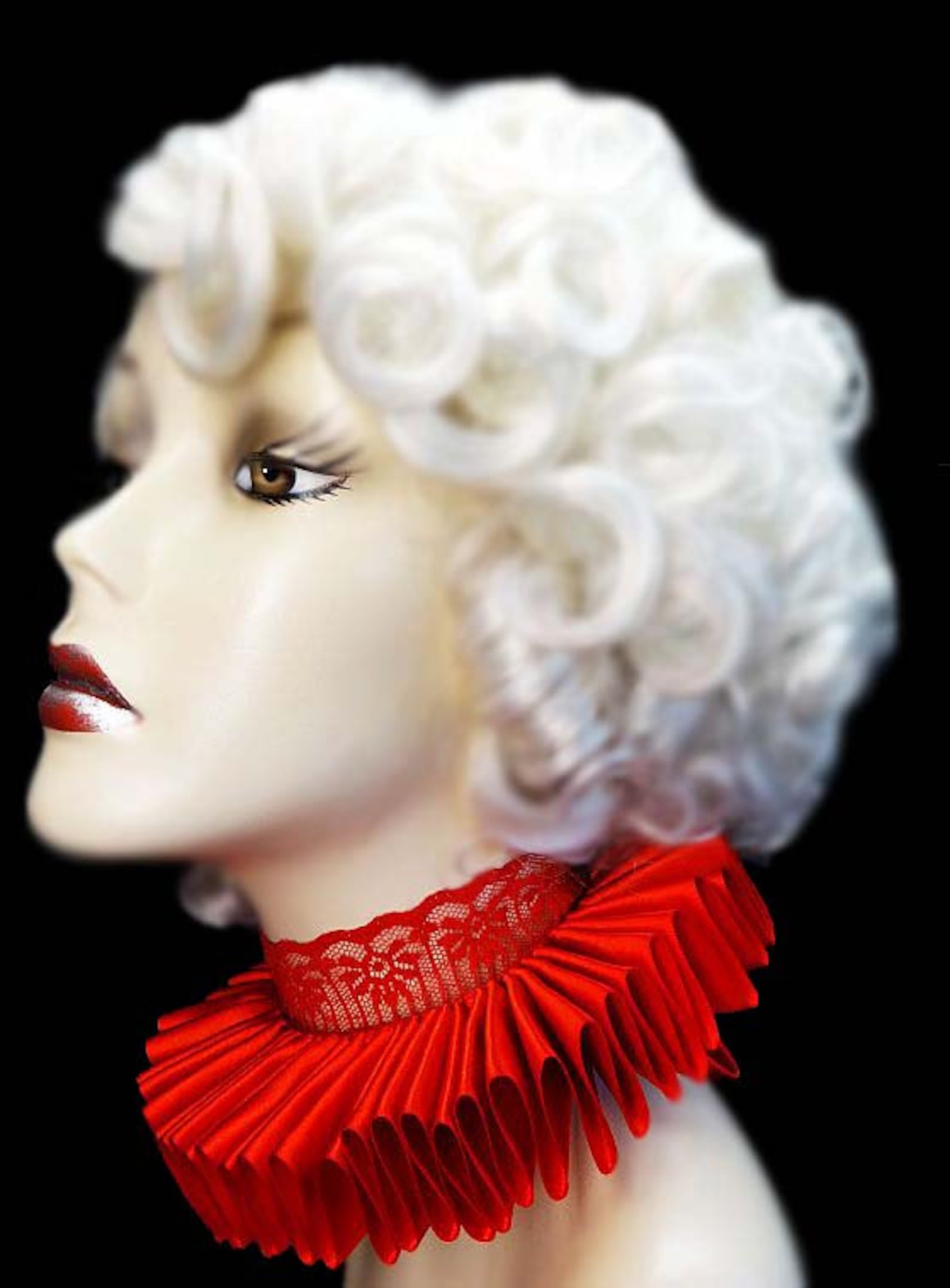 Red Satin and Lace Elizabethan Neck Ruff Ruffled Collar | Etsy