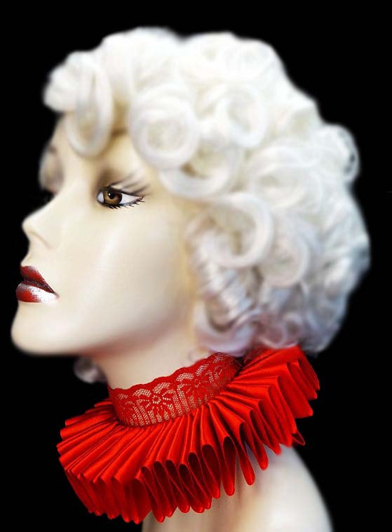 Red Satin and Lace Elizabethan Neck Ruff Ruffled Collar Victorian ...