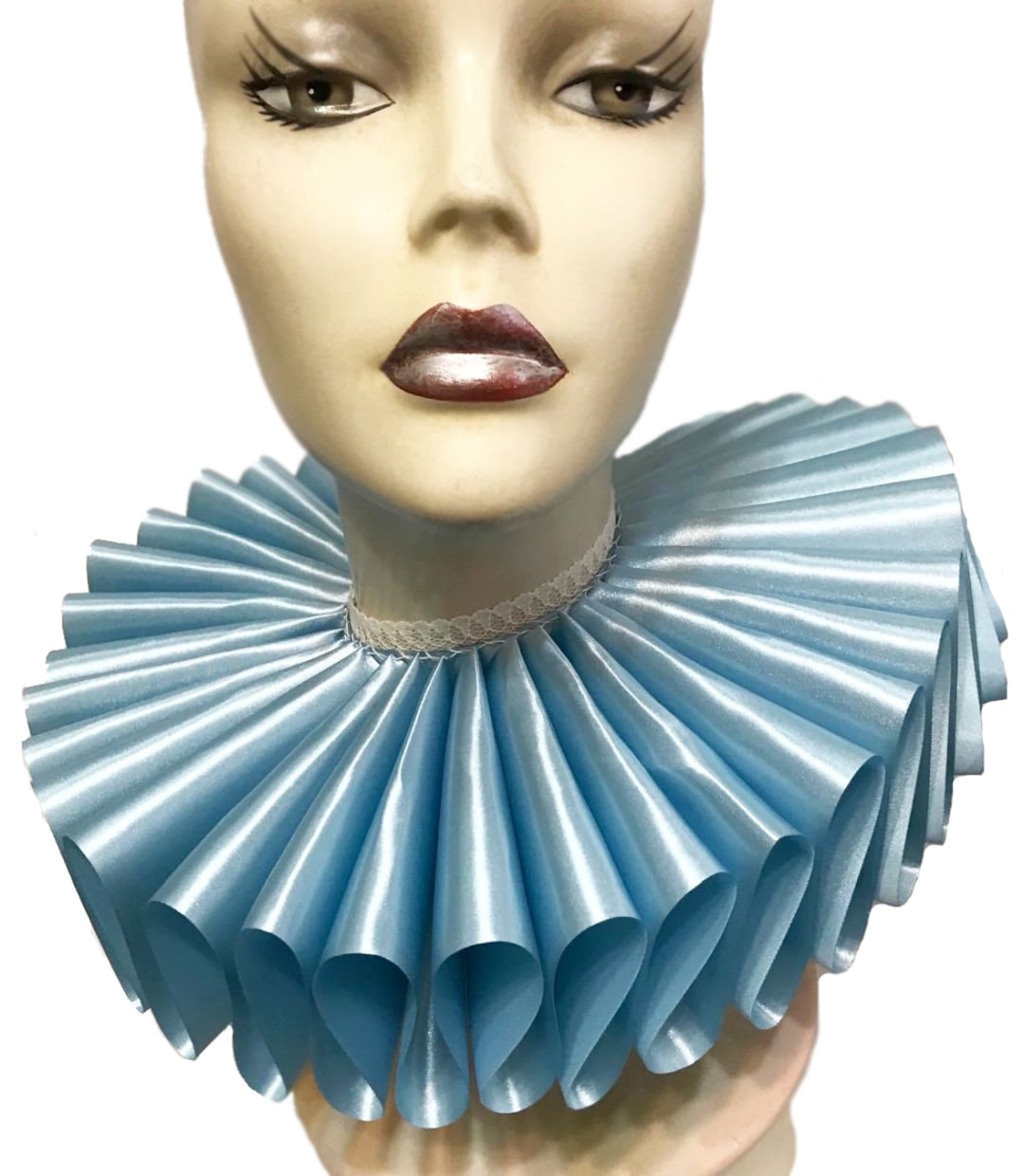 Ruffled Collar Baby Blue Satin Tall Wide Elizabethan Neck Ruff ...