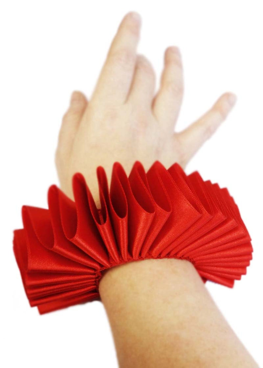 Red Satin Wrist Ruffs Ruffled Arm Bands Elizabethan Victorian Steampunk ...