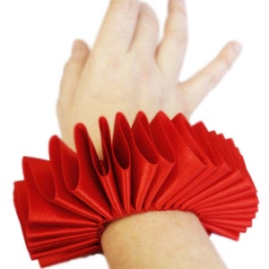 Red Satin Wrist Ruffs Ruffled Arm Bands Elizabethan Victorian Steampunk ...