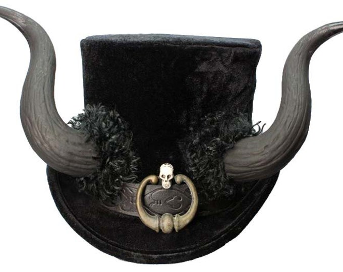 El Diablo Tall Black Top Hat Demon Horns Gothic Devil Demon Steampunk ...