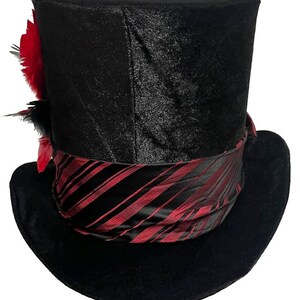 Tall Top Hat Black Red Velvet Silver Skull Feathered Gothic Vampire ...