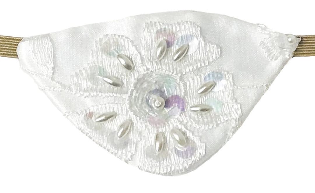 White Eye Patch Pearl Iridescence Sequin Bridal Wedding Elegance ...