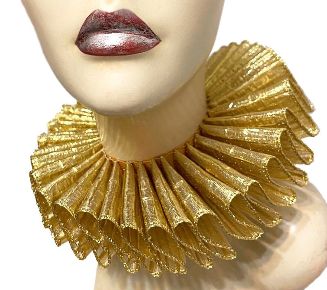 Ruffled Collar Gold Metallic Queen Elizabethan Neck Ruff Victorian ...