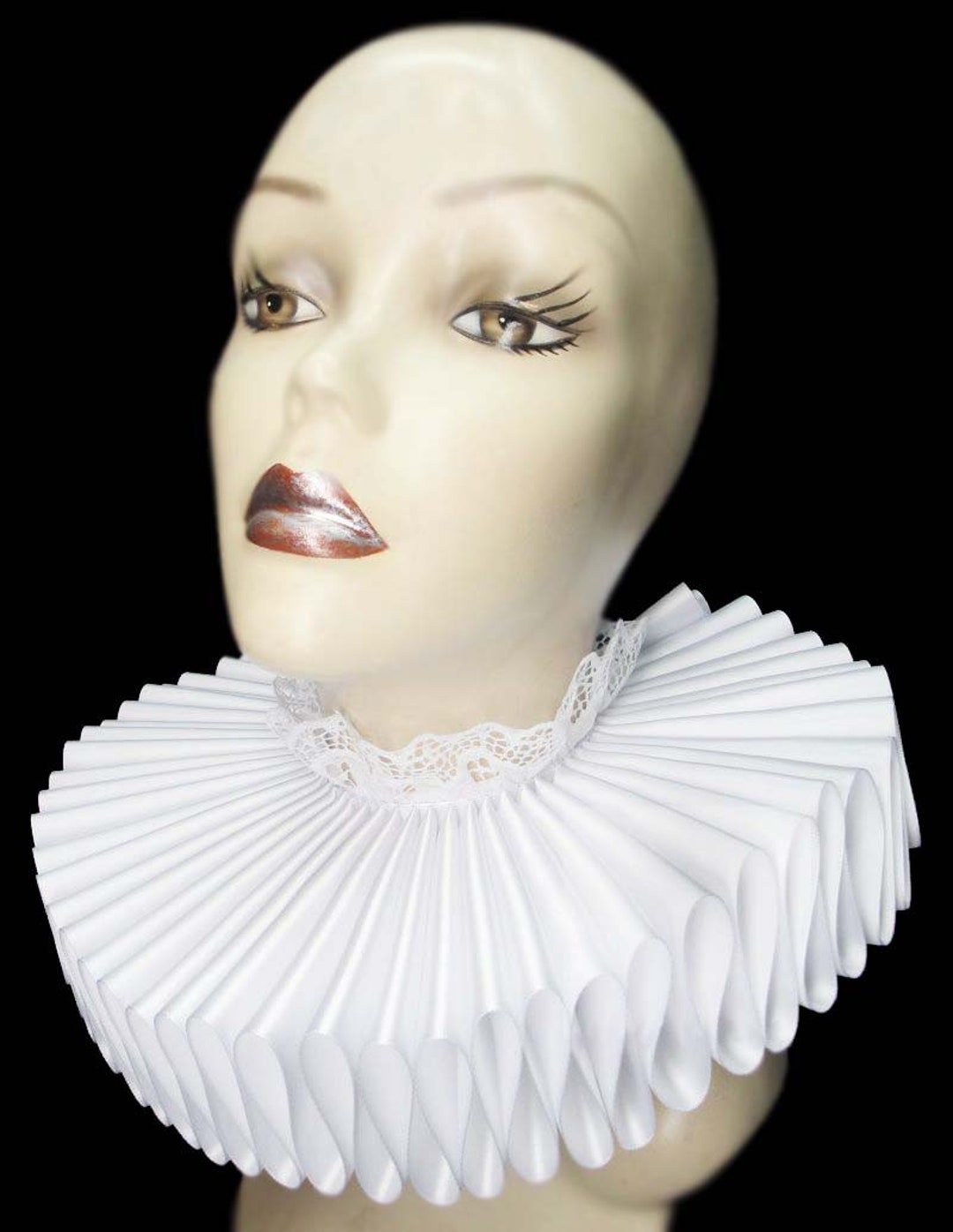 Ruffled Collar MORE COLORS White Satin Tall Wide Elizabethan Neck Ruff ...