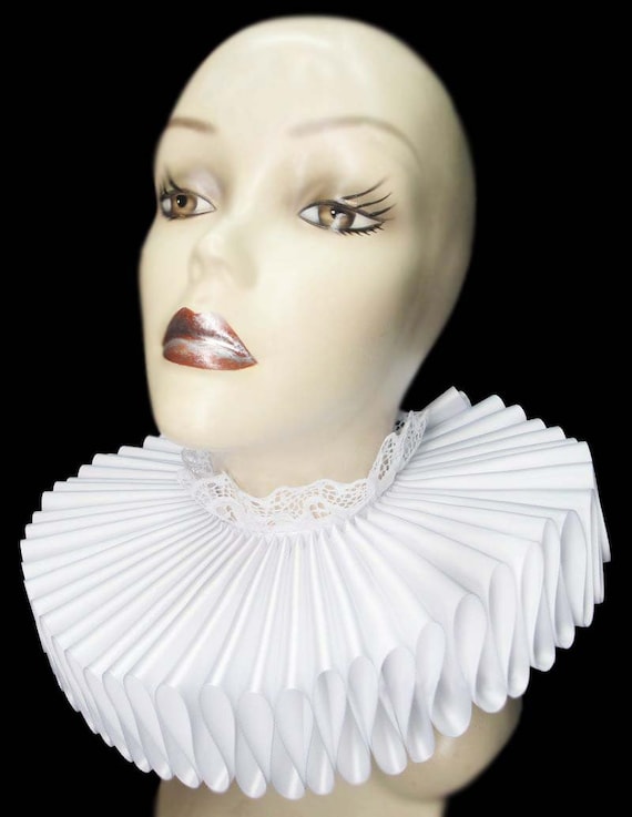 Ruffled Collar White Satin Tall Wide Elizabethan Neck Ruff | Etsy