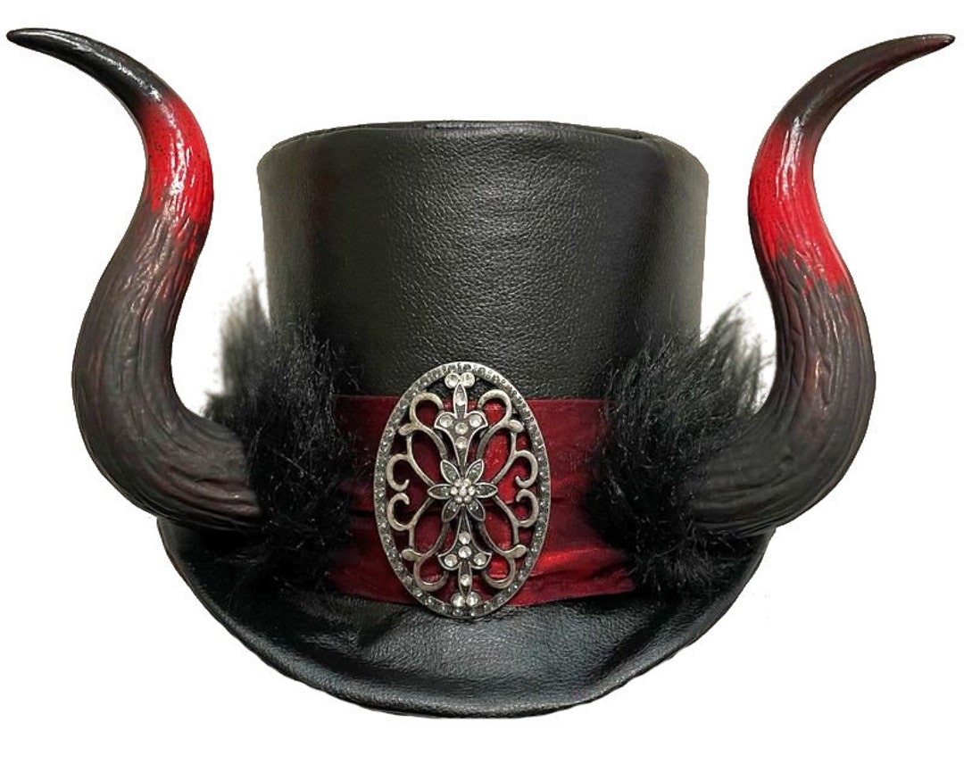 Demon Too Hat Devil Horned Black Vinyl Gothic Steampunk Satan Wedding ...