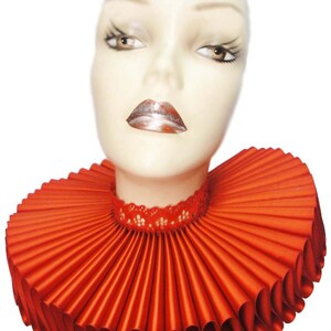 Ruffled Collar Red Satin Tall Wide Elizabethan Neck Ruff Victorian ...